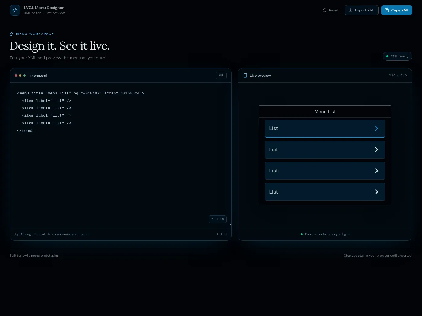 LVGL Menu Designer