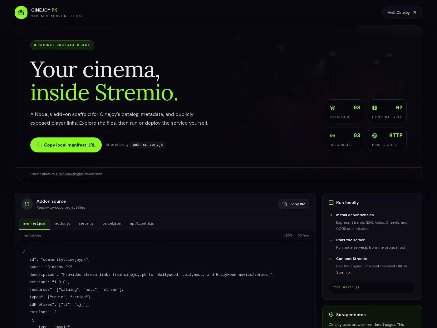 Cinejoy PK Stremio Addon