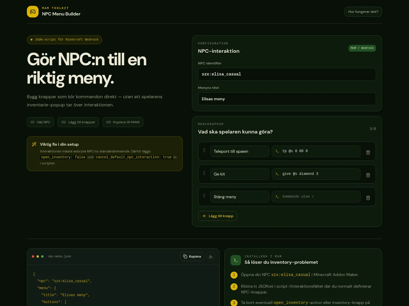 Minecraft NPC Menu Script