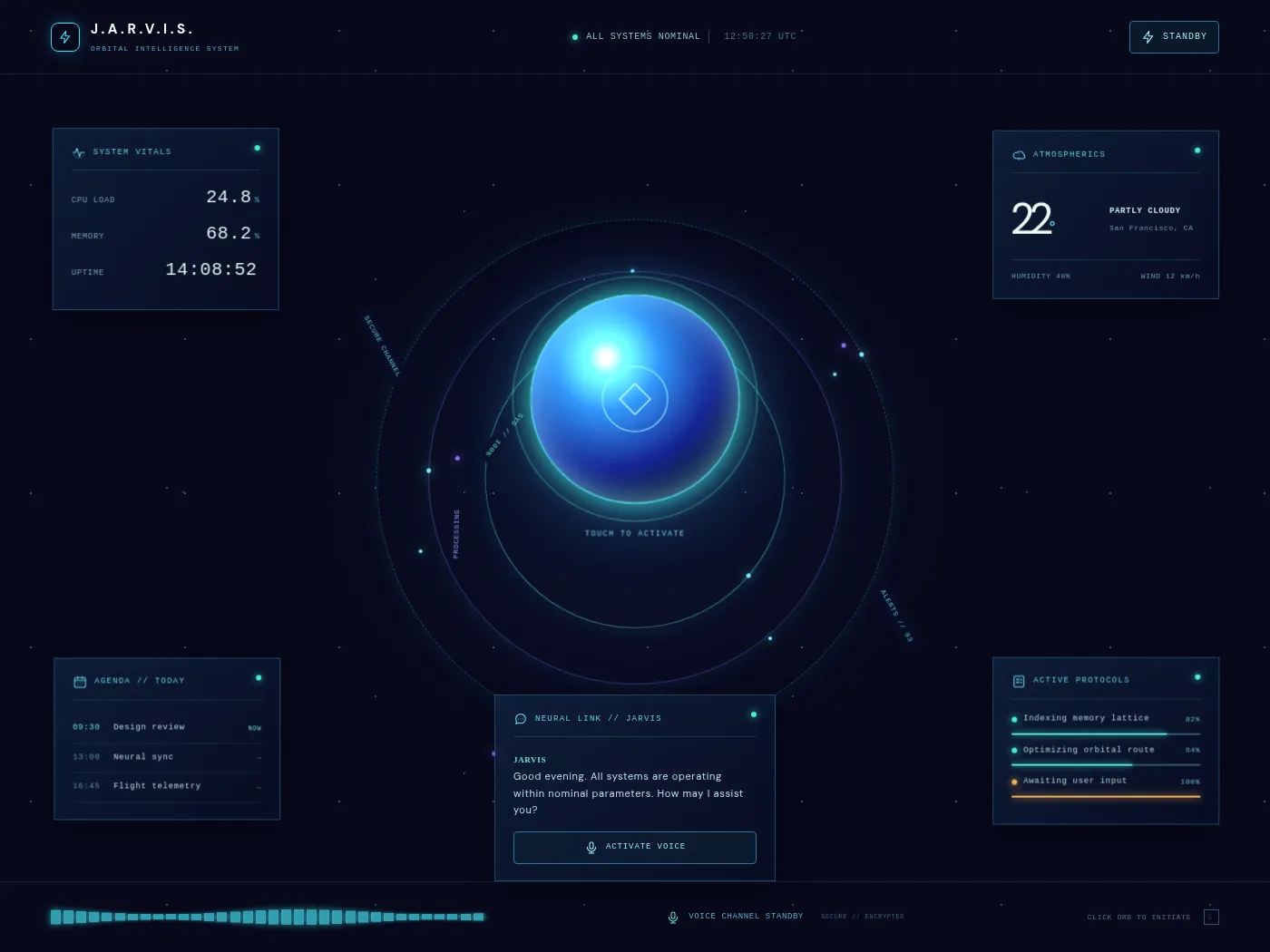 JARVIS Orb Dashboard