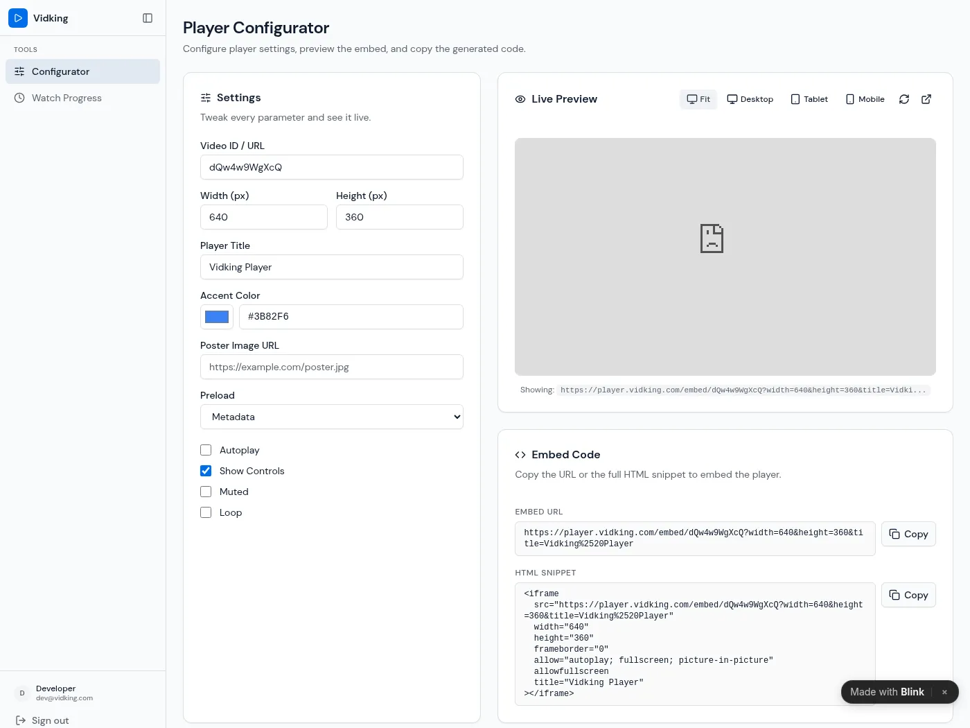 Vidking Player Configurator