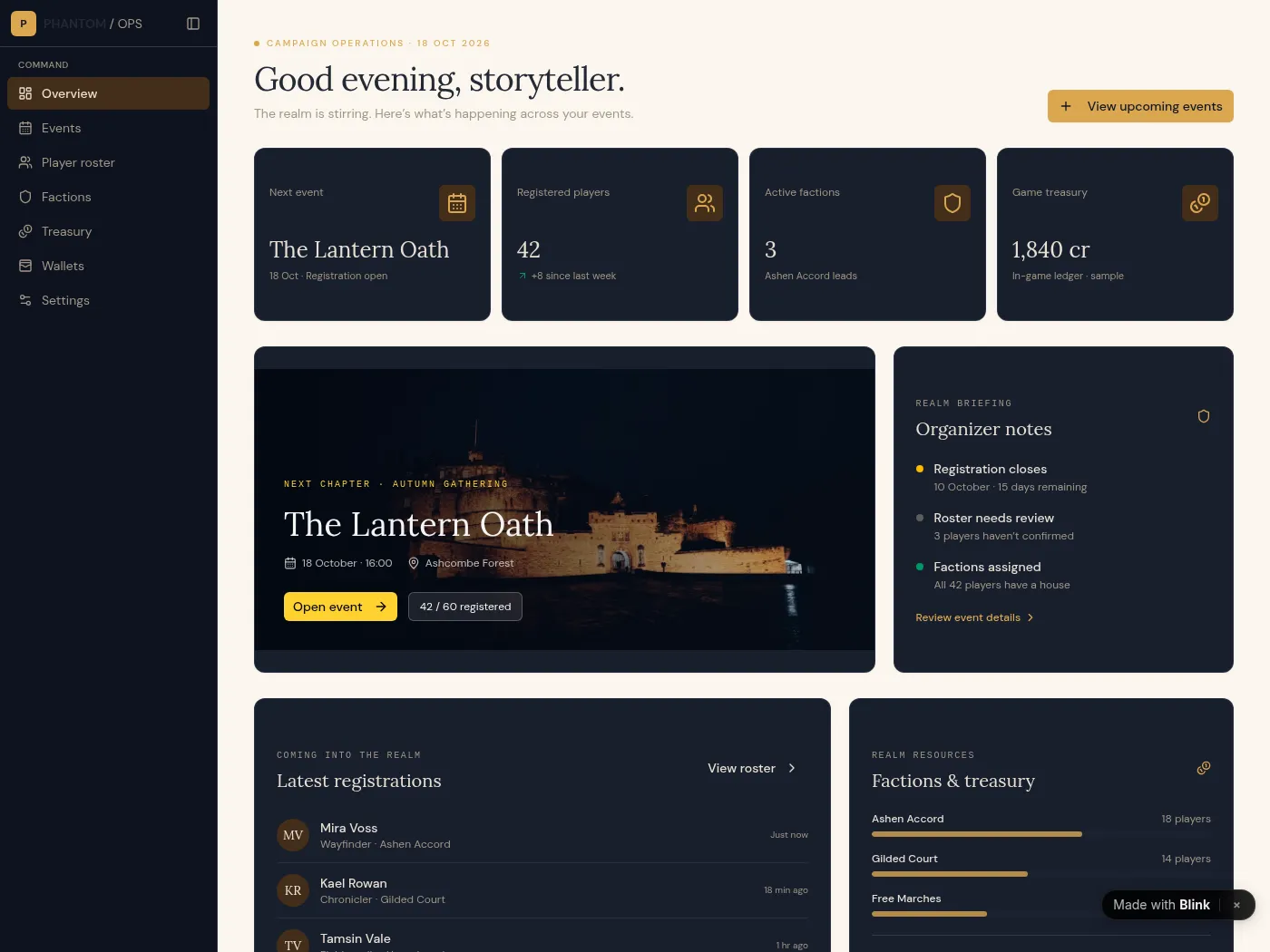 Phantom LARP Admin Portal