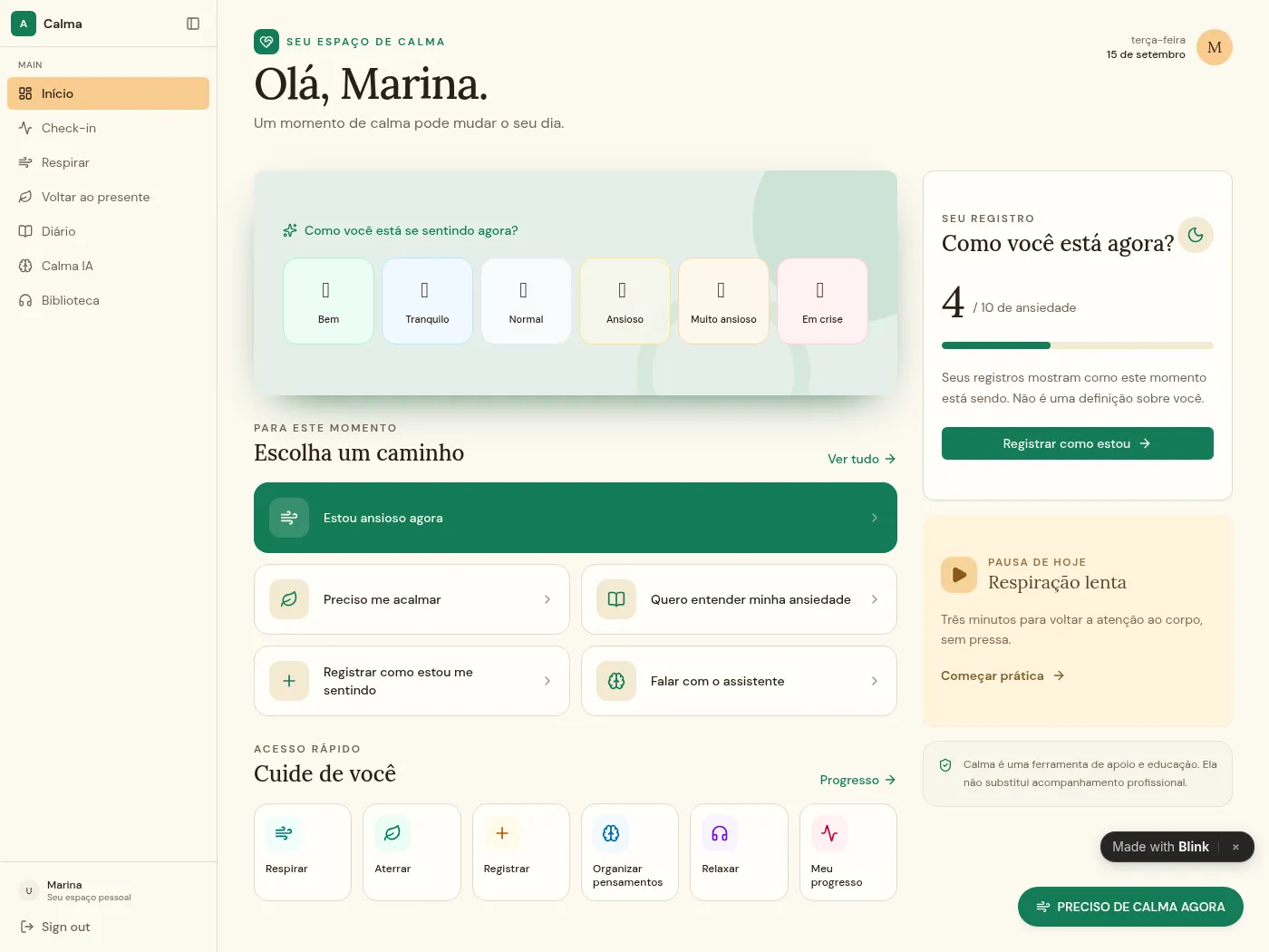 Calma Health & Wellness App
