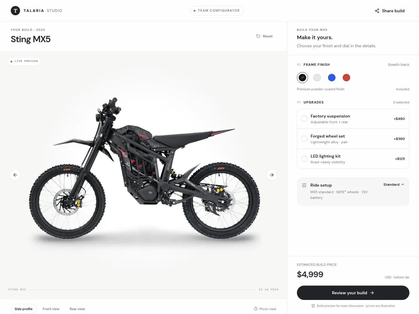 Talaria MX5 3D Customizer