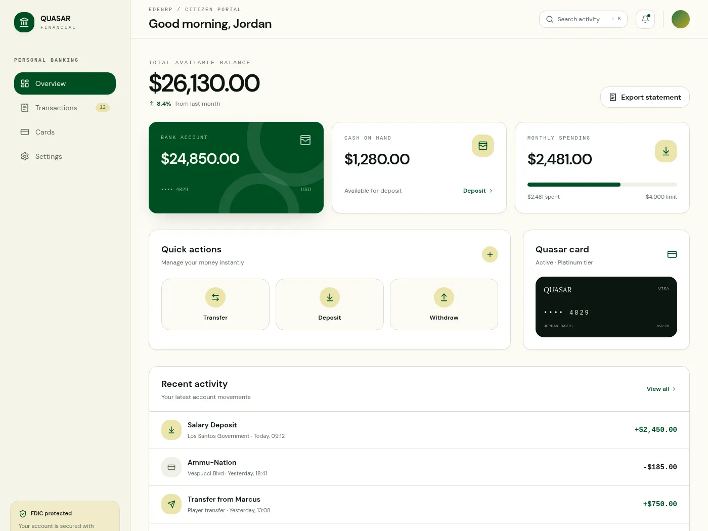 QuasarBanking Eden UI