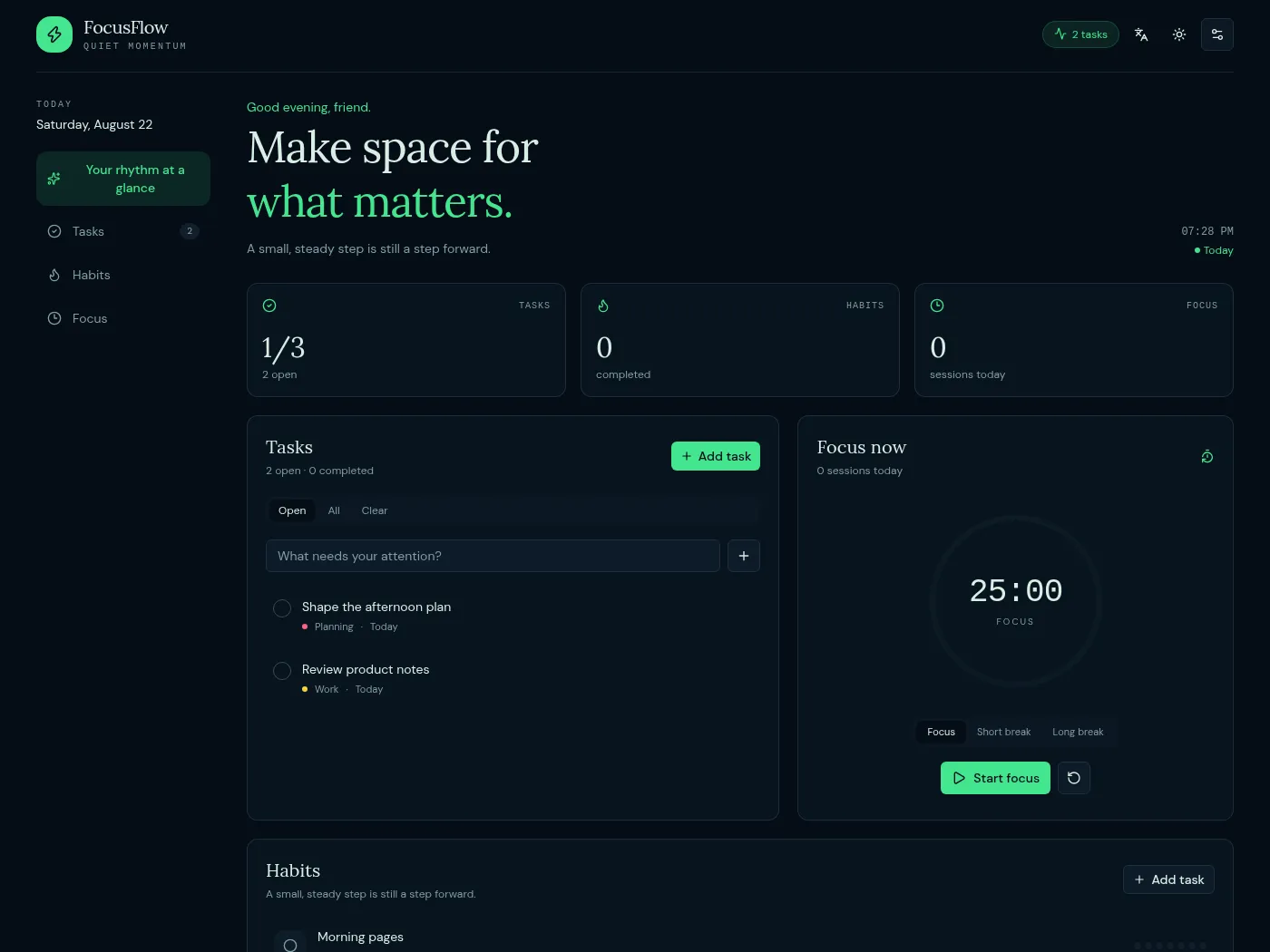 FocusFlow Productivity Dashboard