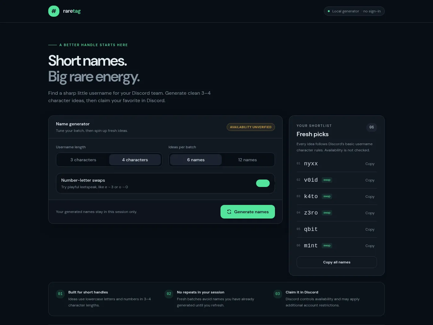 Rare Discord Name Finder