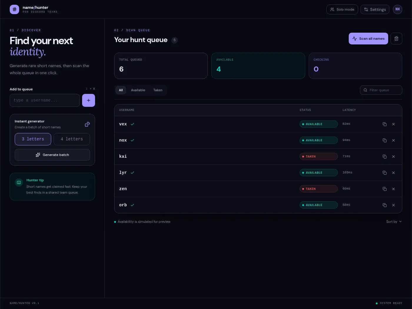 Discord Name Hunter
