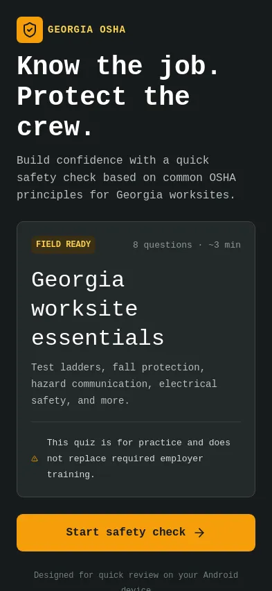 Georgia OSHA Quiz App