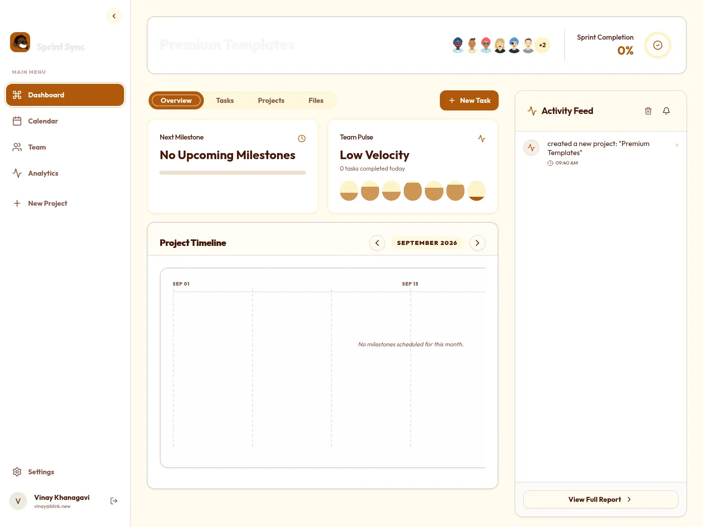 Sprint Sync Dashboard home page