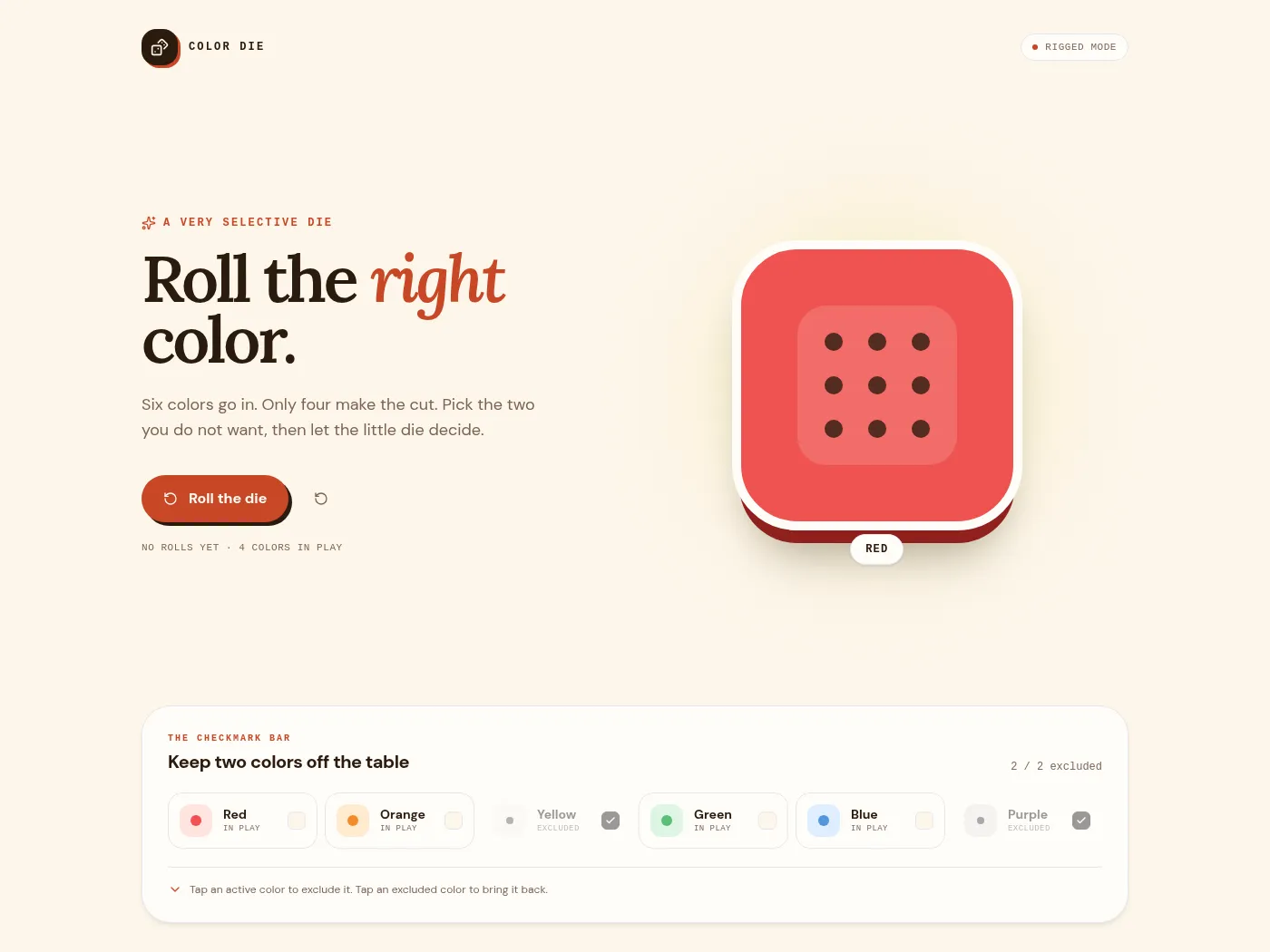 Custom Color Dice Roller