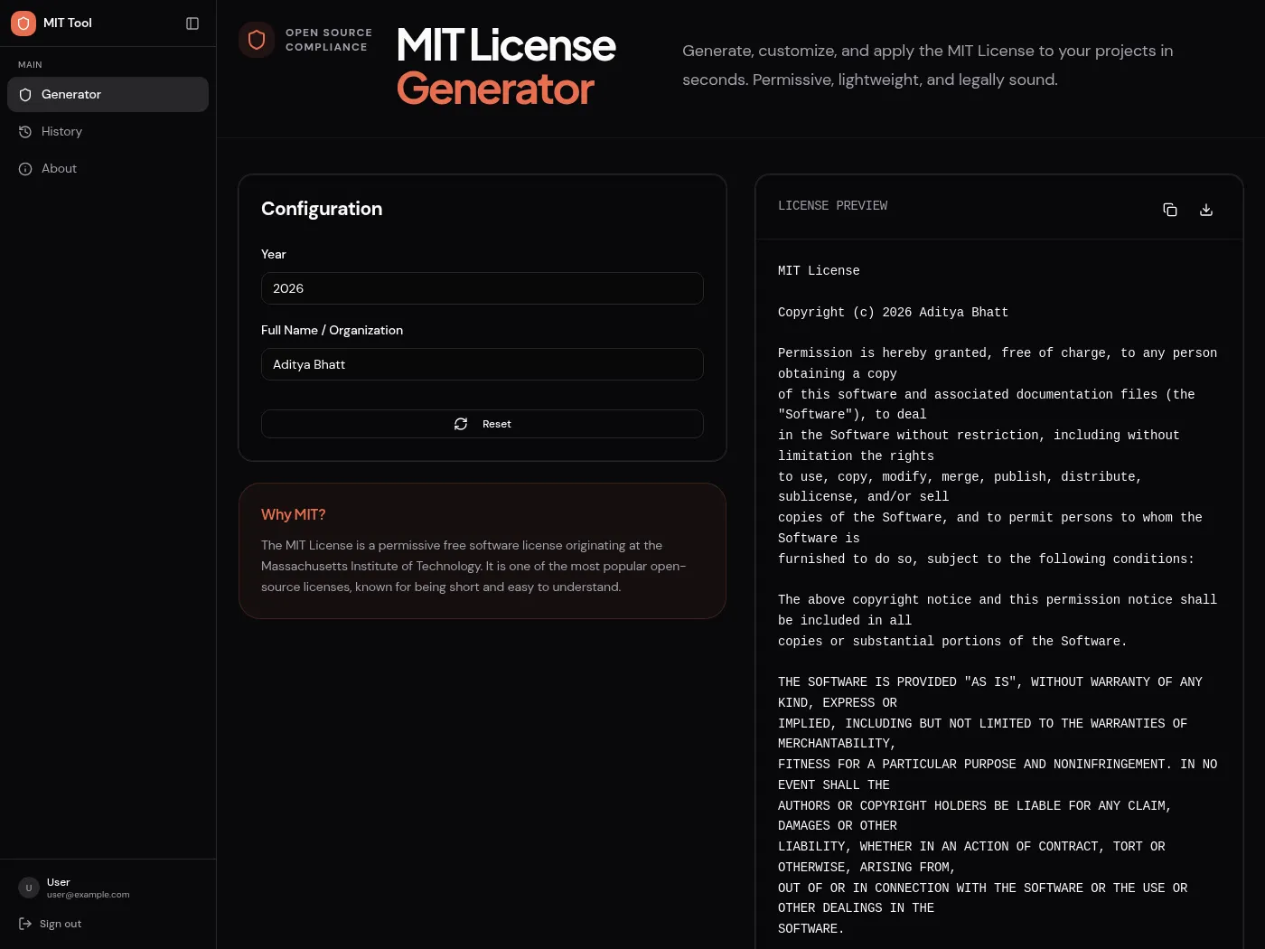 MIT License Template Tool
