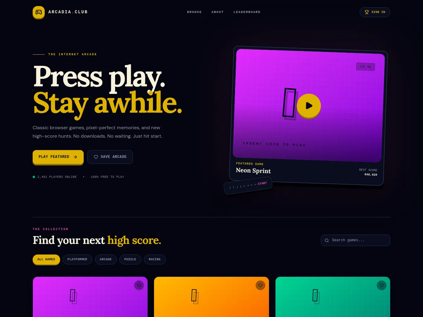 Retro Arcade Hub