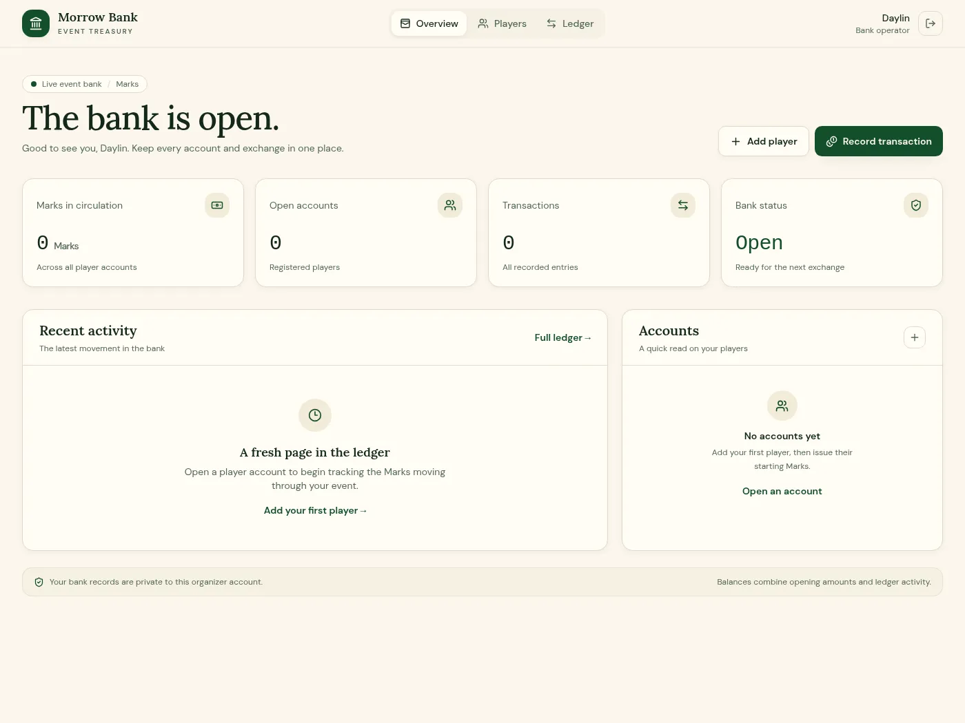 LARP Bank Dashboard