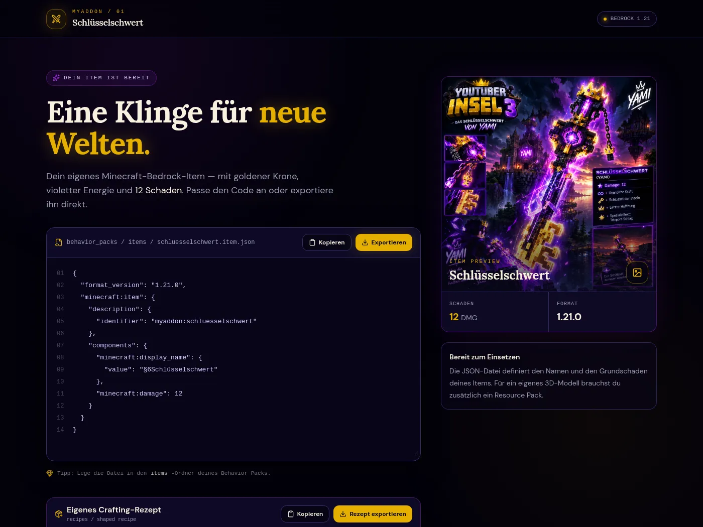 Schlüsselschwert Mod Creator