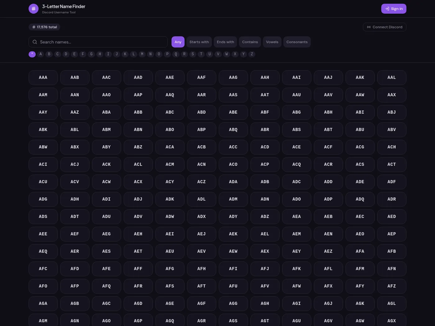 Discord 3-Letter Finder