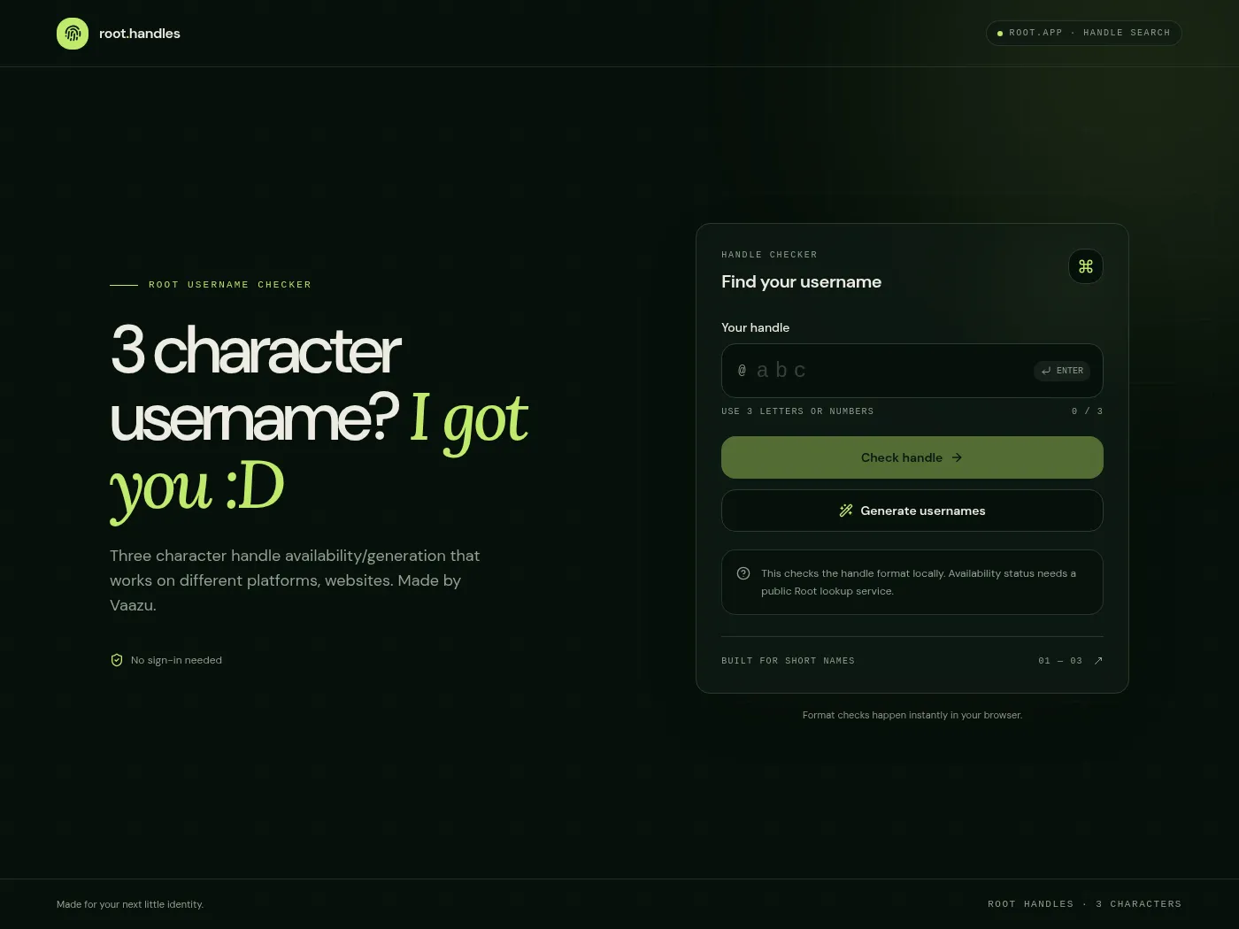 Root.app Handle Checker