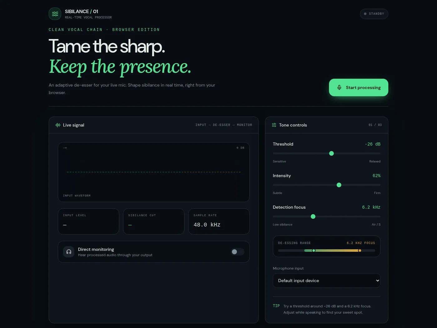 Live Mic DeEsser Tool