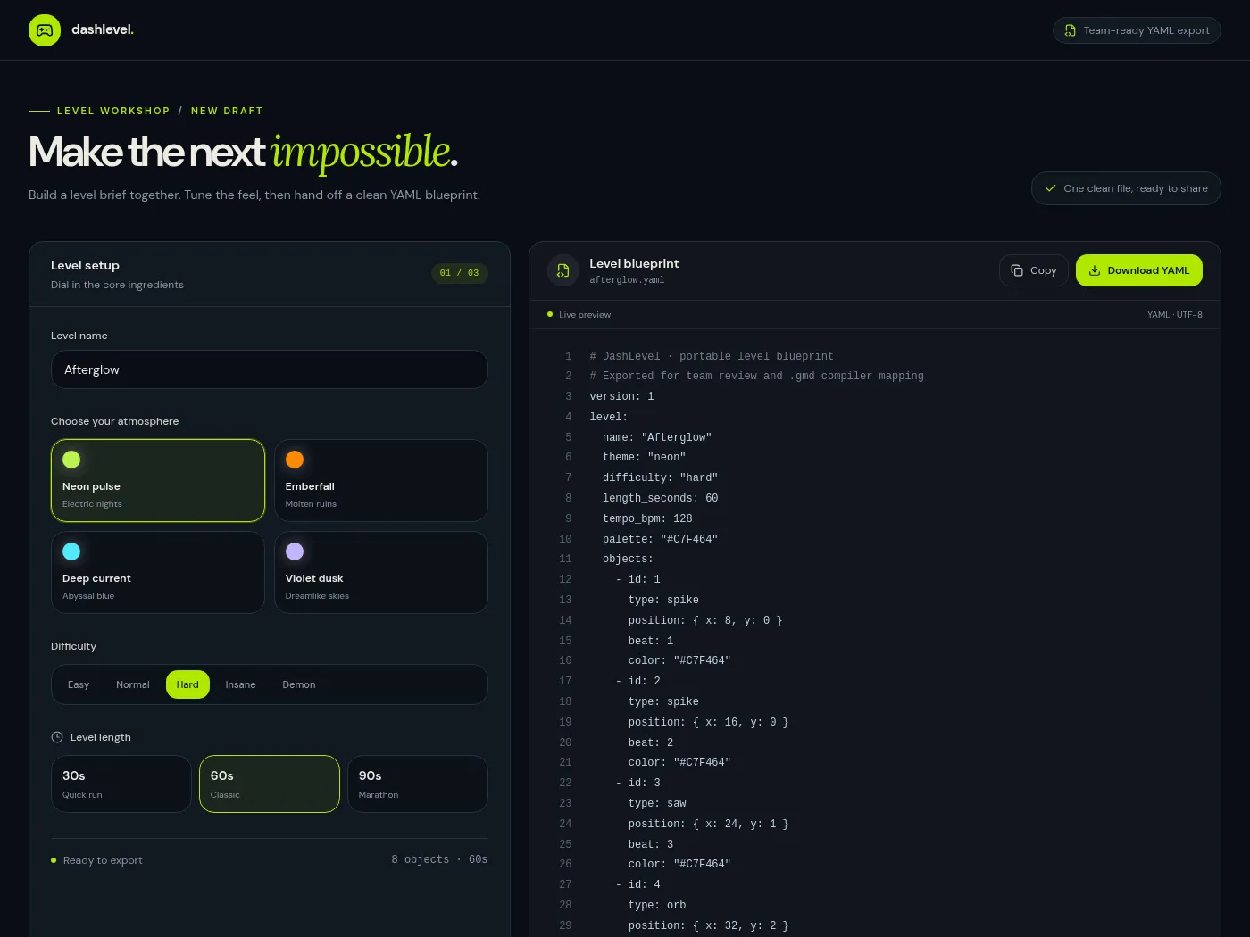 DashLevel YAML Builder