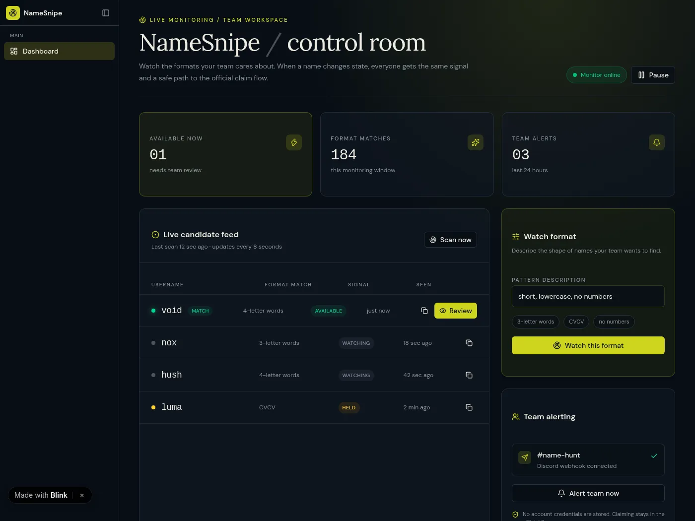 NameSnipe Real-Time