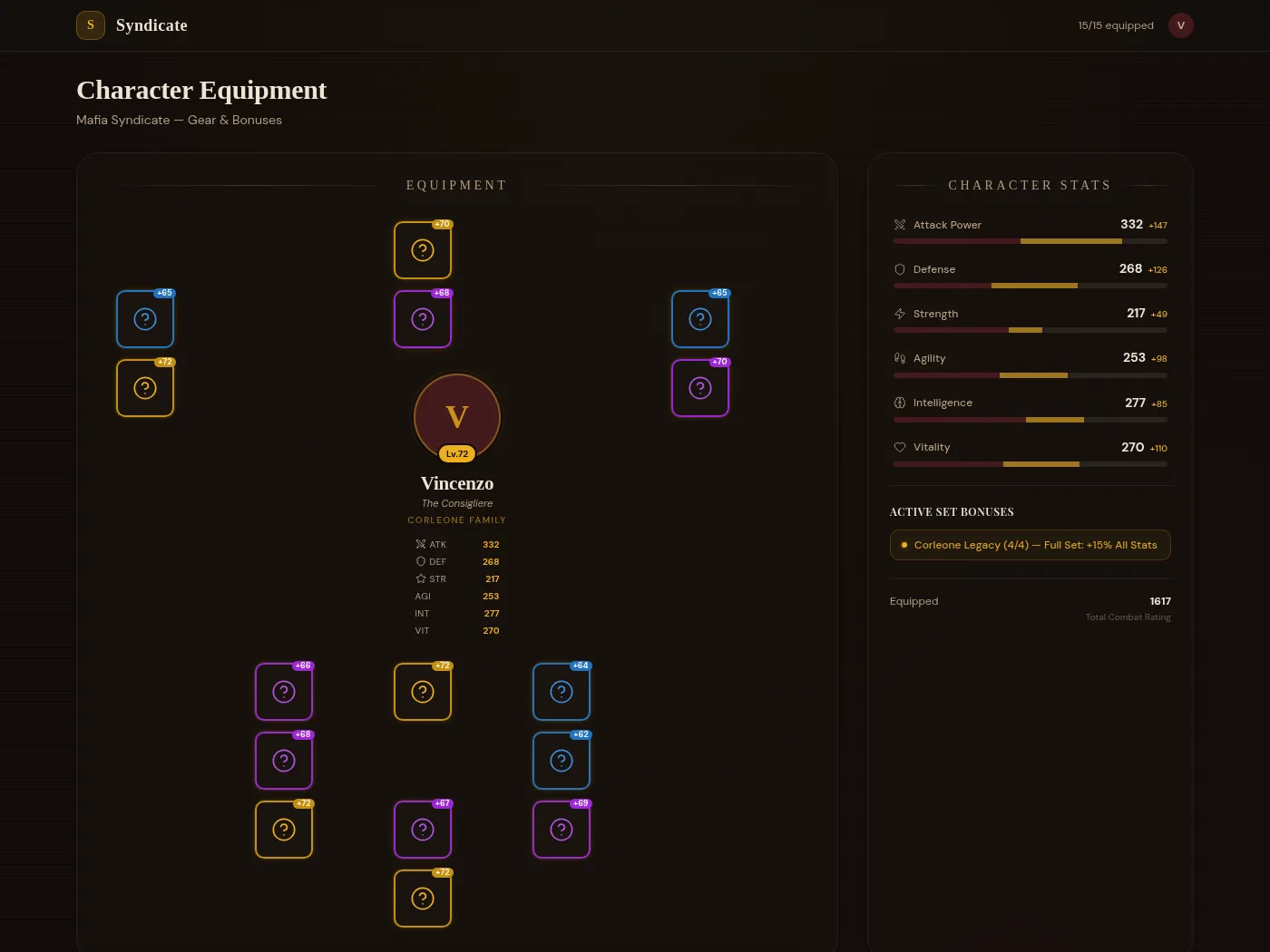 Mafia Character Gear UI
