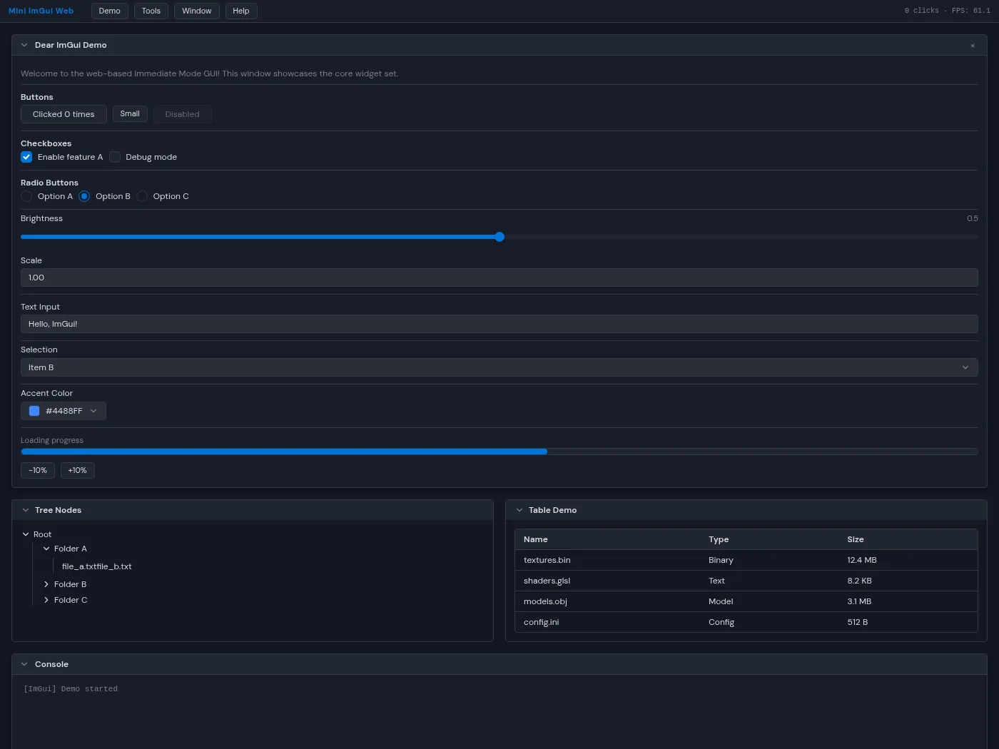 Mini ImGui Web