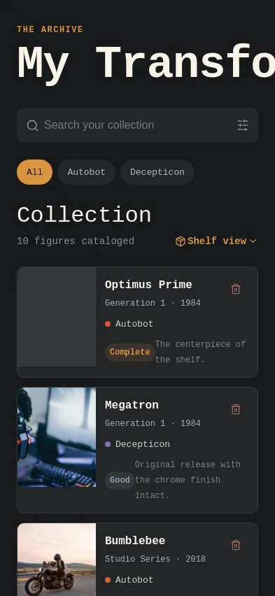 Transformers Catalog App