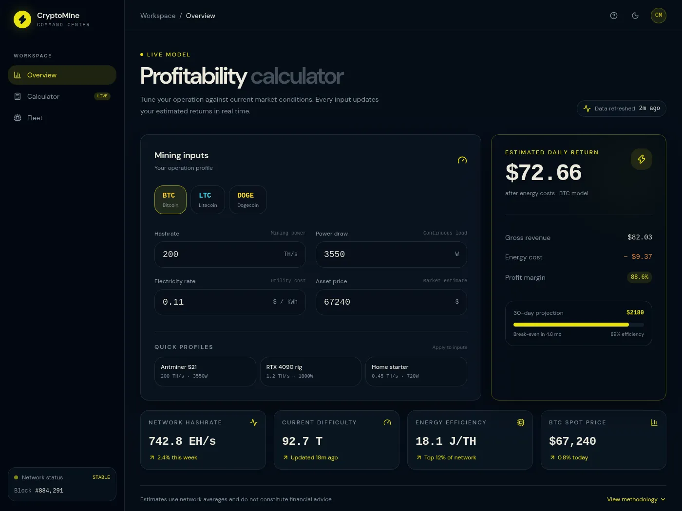 CryptoMine Dashboard