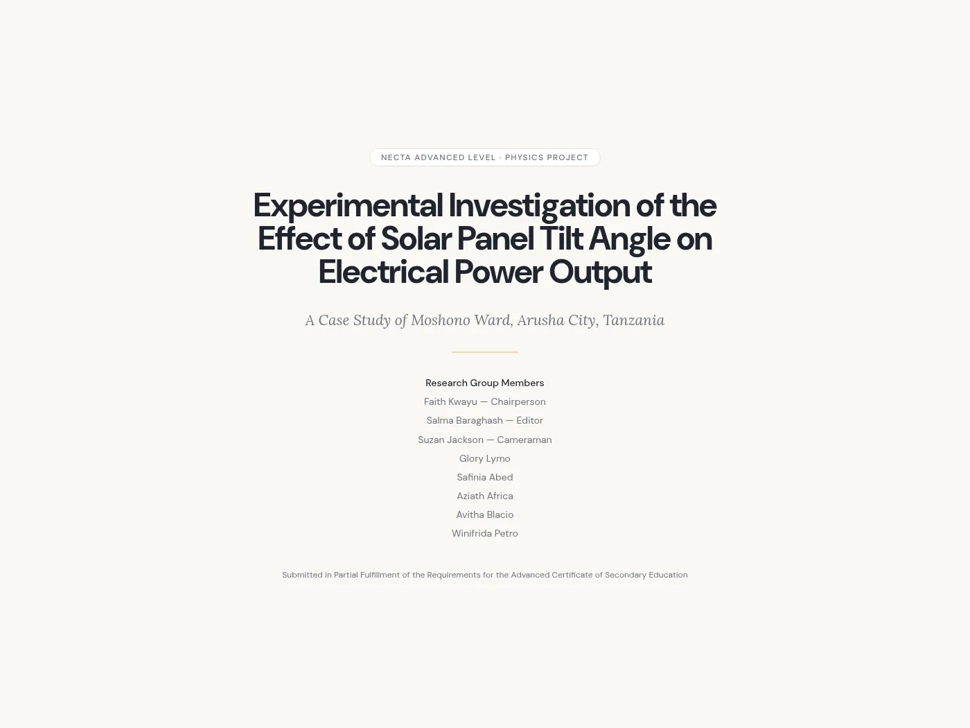 Solar Panel Tilt Study