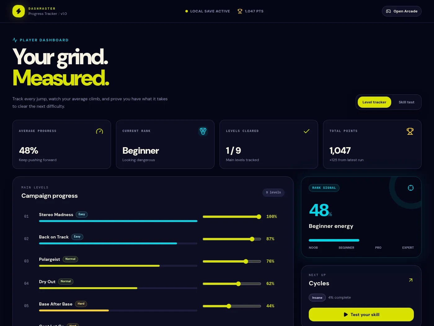 DashMasterp Progress Tracker