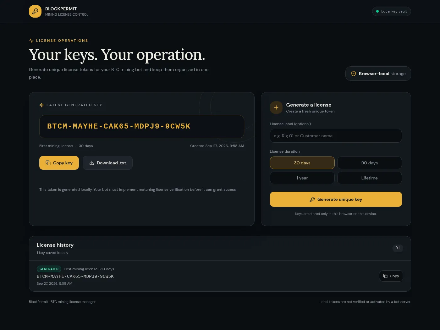 BTC Mining License Manager