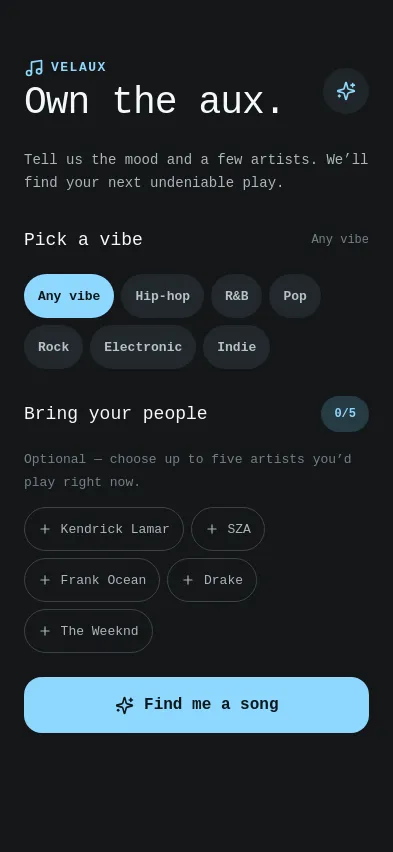 Velaux: Aux Song Picker