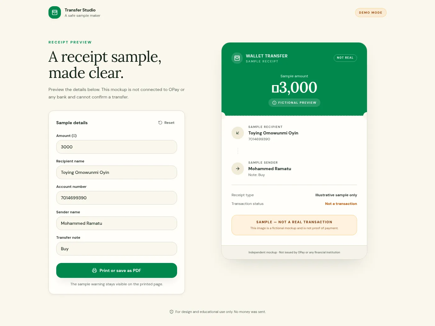 Opay Receipt Generator