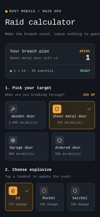 Rust Raid Calc Mobile
