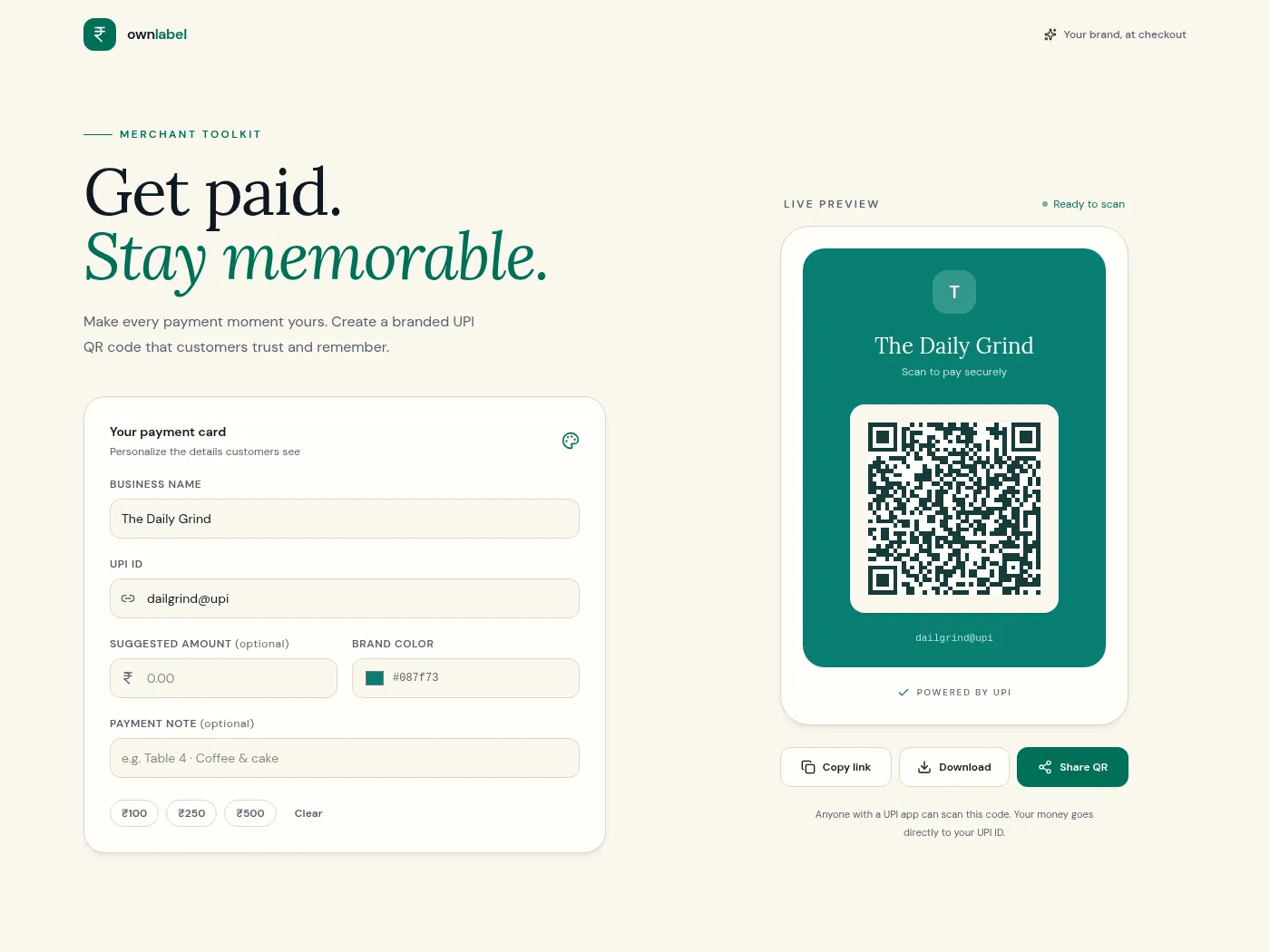 OwnLabel UPI Merchant QR