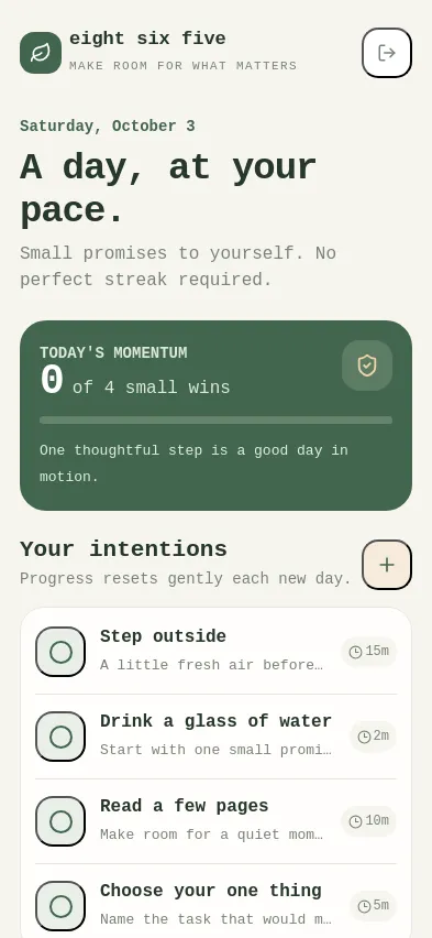 Eight Six Five App