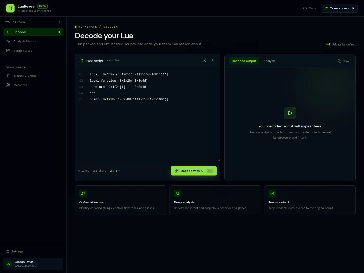 LuaReveal AI Decoder