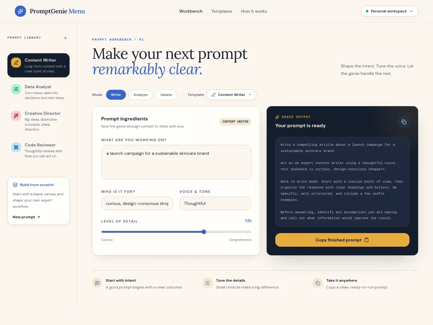 PromptGenie Menu