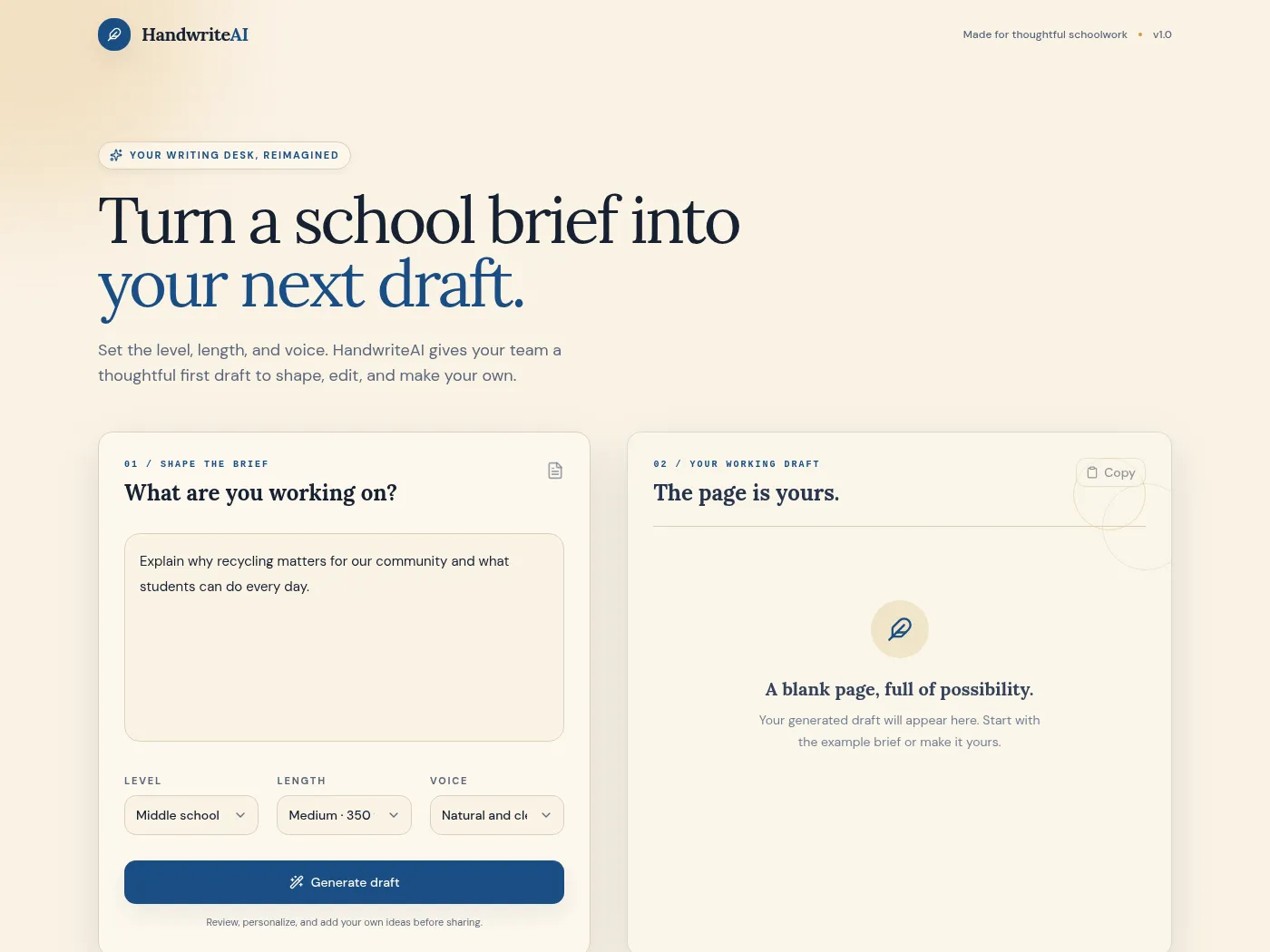 HandwriteAI Generator