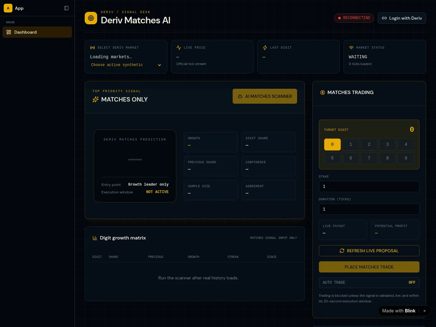 Deriv Matches AI Dashboard