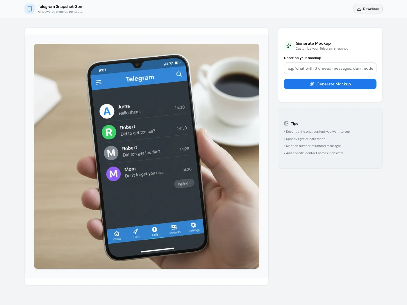 Telegram Snapshot Gen