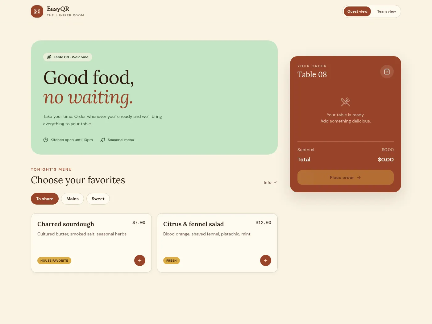 EasyQR Ordering