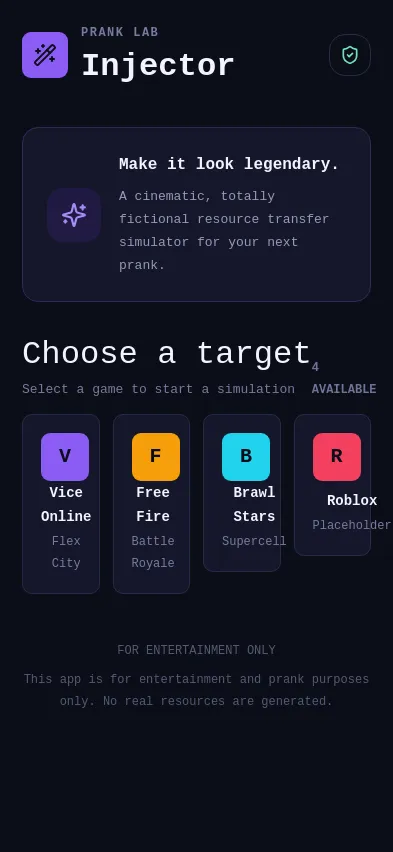 Prank Injector Mobile UI