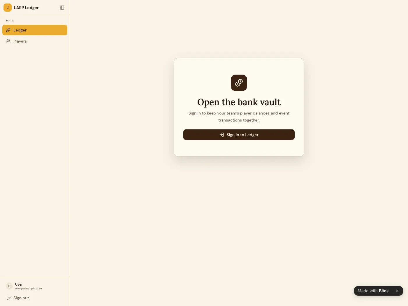 LARP Bank Ledger