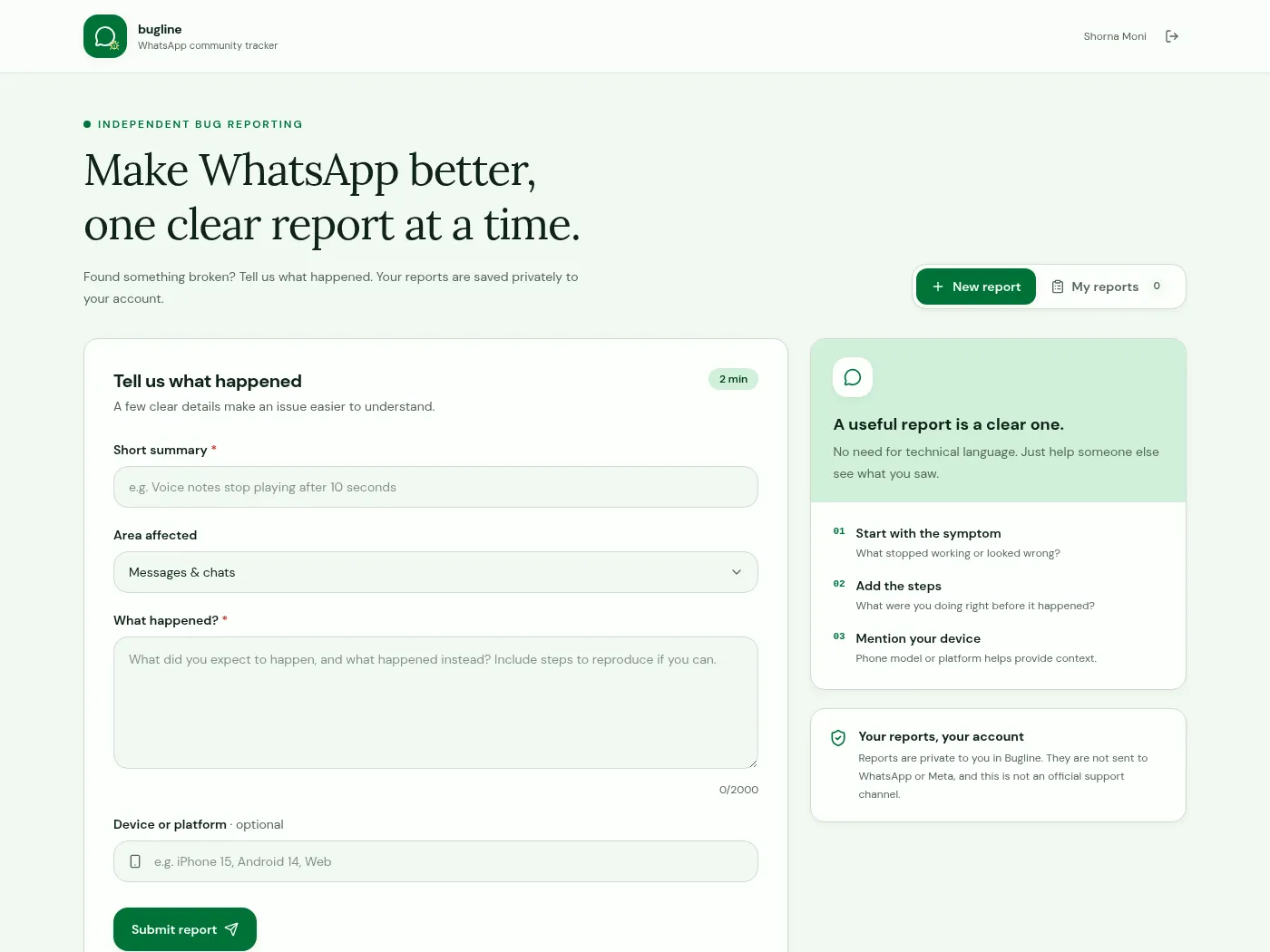 WhatsApp Bug Reporter