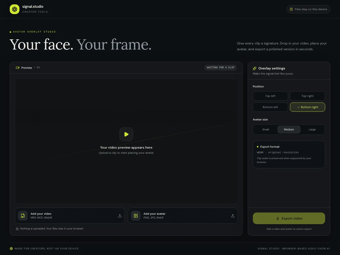 Avatar Signal Video Tool