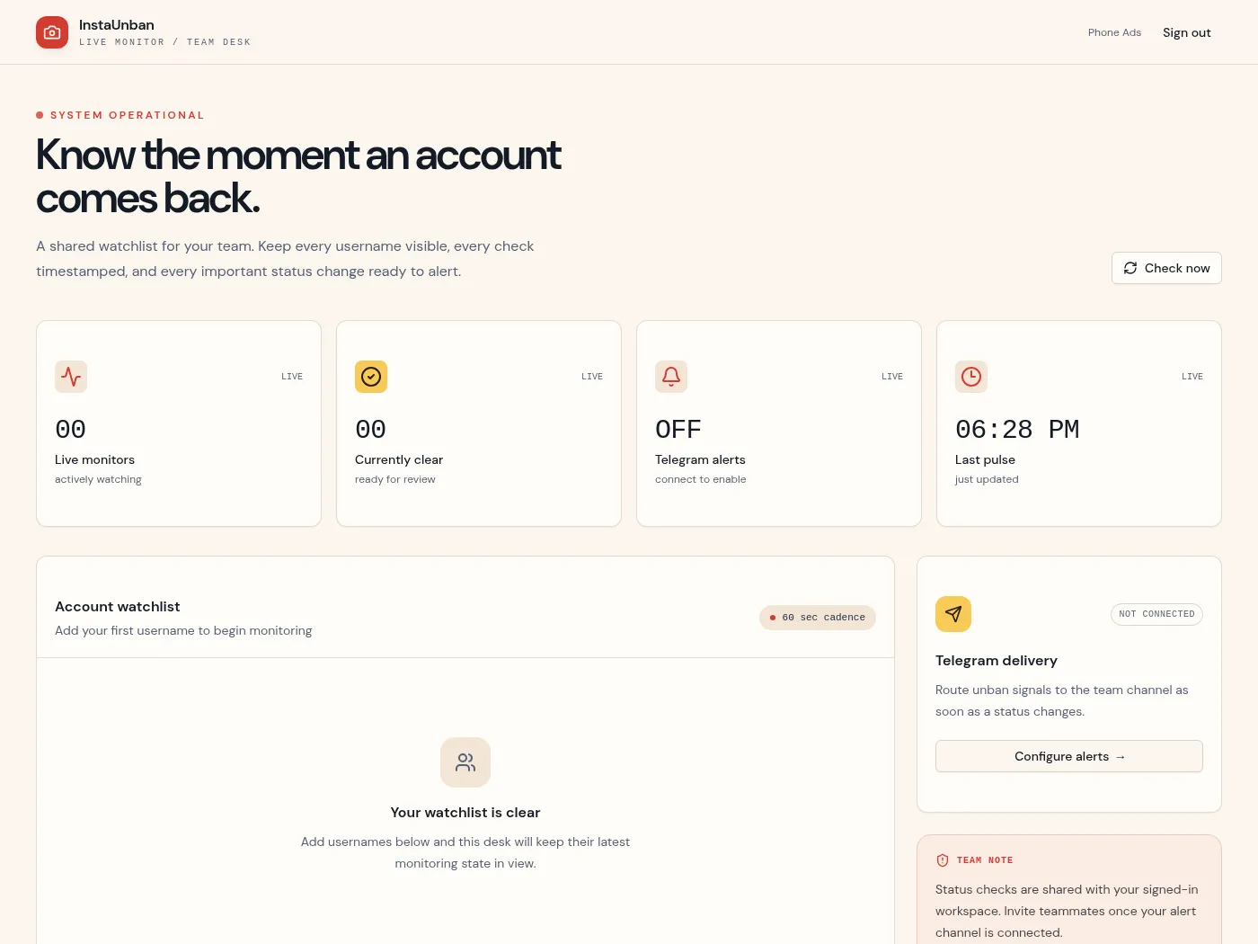 InstaUnban Live Monitor