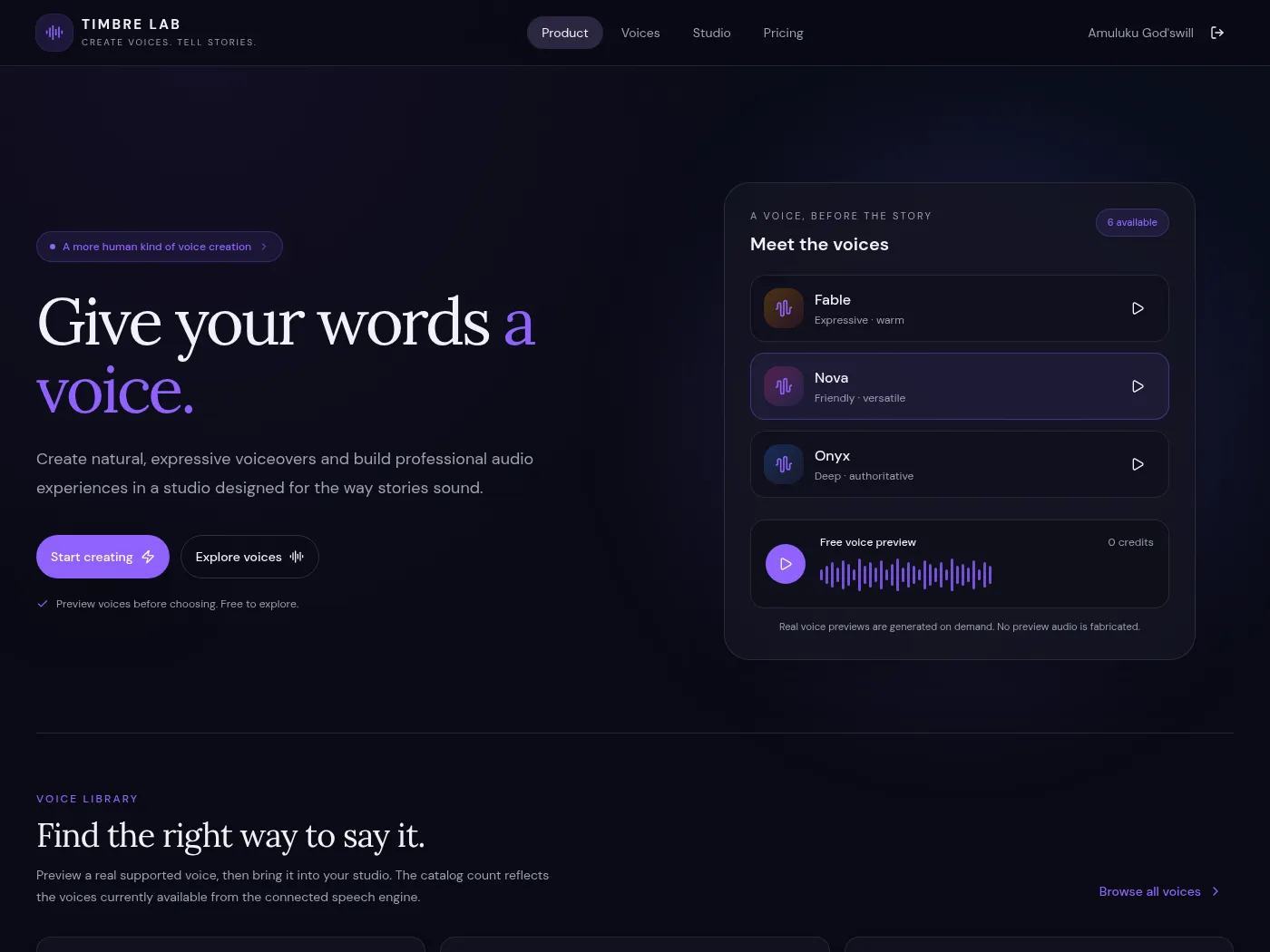TIMBRE LAB Voice Platform