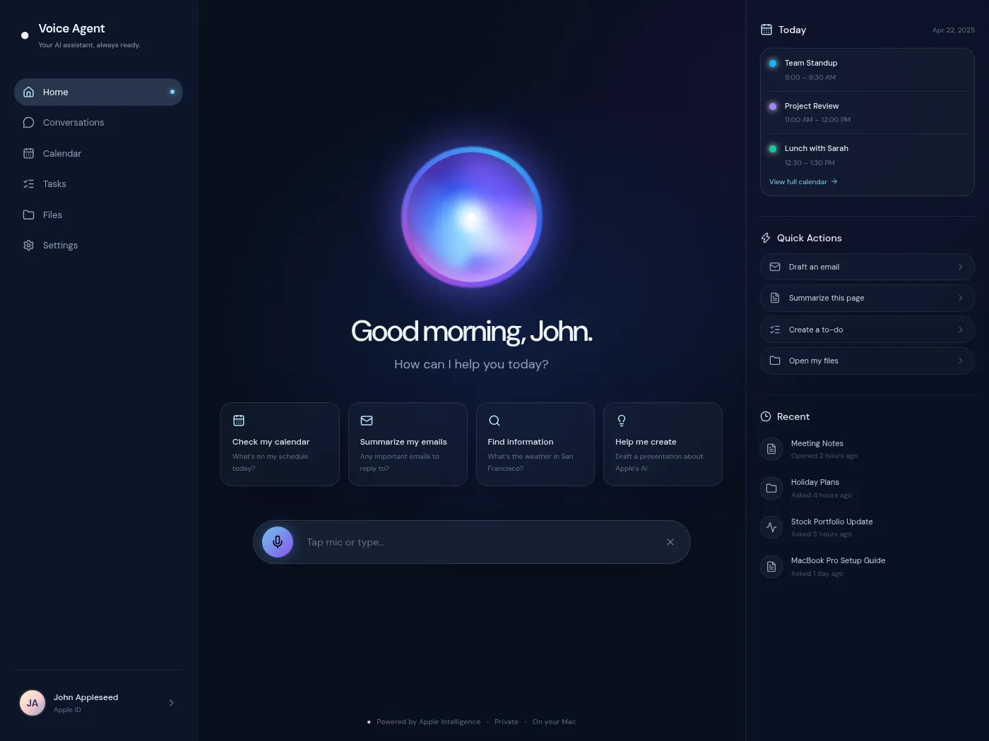 Apple-Inspired Voice Agent UI
