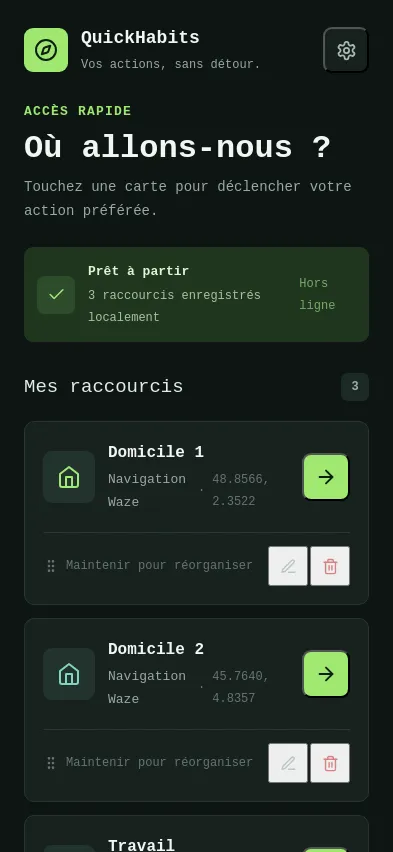 QuickHabits Mobile Shortcuts